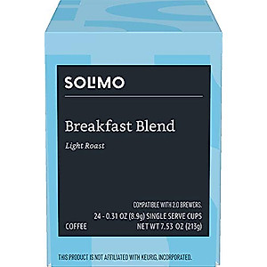 Amazon Brand - Solimo Light Roast Coffee Pods, Breakfast Blend, Compatible with Keurig 2.0 K-Cup Brewers, 24 Count