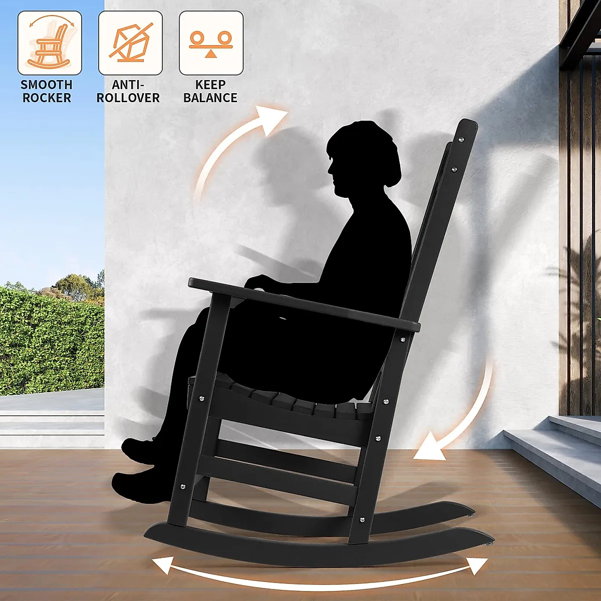 FUNBERRY Outdoor Rocking Chairs Set of 2, HDPE All Weather Poly Lumber Rocker, High Back Patio Rockers Easy Assembly