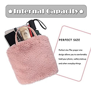 TANOSII Faux Fur Tote Bag Furry Handbag Fluffy Shoulder Bag Top-handle Bag Crossbody Bag for Women Small Pink