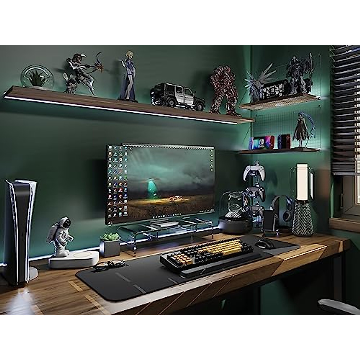 Zimilar 2 Pack Monitor Stand Riser, Wood Monitor Riser for 2 Monitors+Zimilar 20 inch Large Monitor Stand Riser with Phone Stand, Crystal Acrylic Monitor Stand with Keyboard Storage