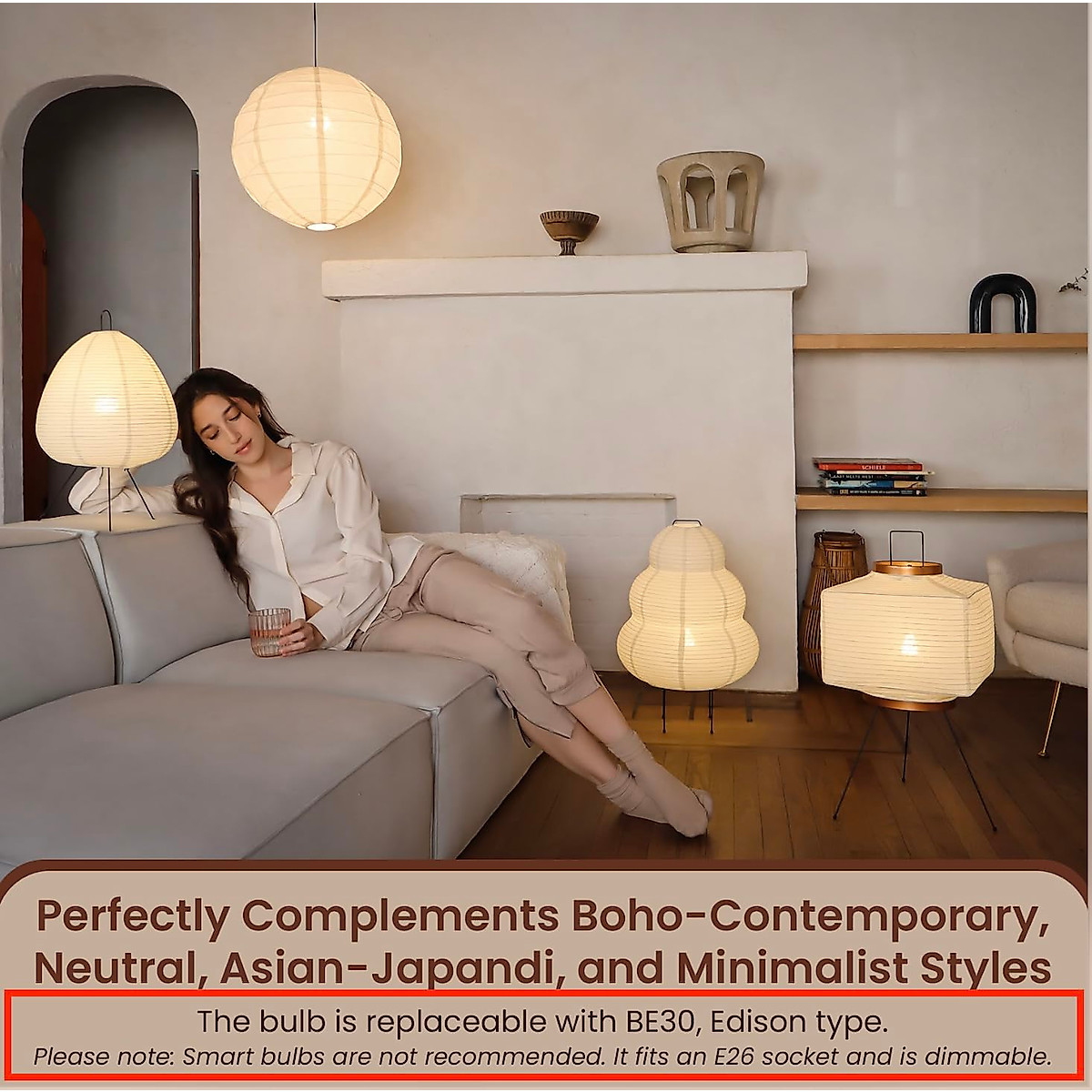 Nogy Noguchi Lamp • Japanese Lamp • Floor Paper Lamp • Rice Paper Floor Lamp • Akari Lamp • Chinese Lantern • Lampara de Pie para Sala • Japandi Style Lamp