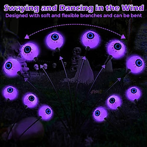 Solar Scary Eyeball Halloween Decor - 2-Pack Outdoor Pathway Lights with 16 LED Waterproof Swaying Firefly Lights for Yard & Patio