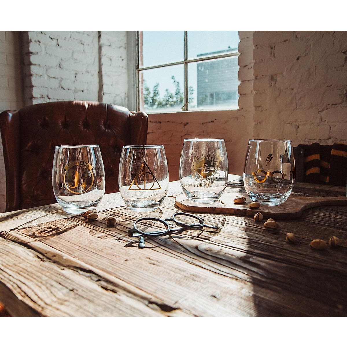 Toynk Harry Potter Icons Stemless Wine Glasses, Set Of 4 | Each Holds 20 Ounces