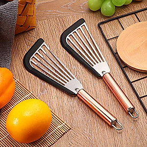 Slotted Spatula Flexible Stainless Steel Spatula with Silicone Top Soft Edge Slotted Spatula Turner with Golden Handle (2, Black)