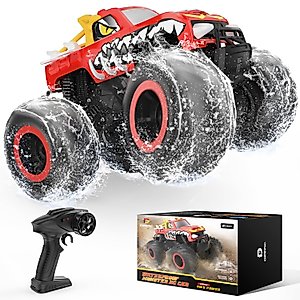 DEERC 1:16 Amphibious RC Monster Trucks IPX7 Waterproof Remote Control Car 4WD Dual Motors All Terrain Off Road 2.4Ghz RC Cars Boat Toys Gifts for Boys Girls Kids Adults