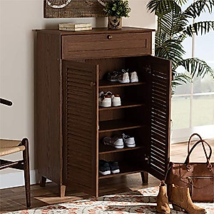 Baxton Studio Coolidge Wood 5-Shelf and Drawer Shoe Cabinet in Walnut Brown