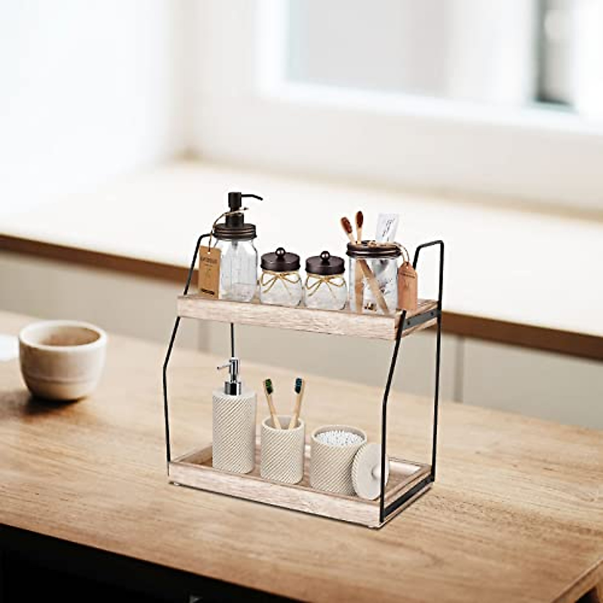 Bathroom Counter Organizer, Vanity Organizers and Storage Tray, Bathroom Countertop Shelf, Bathroom Under Sink Organizer, Rustic Bathroom Kitchen Coffee Station Decor