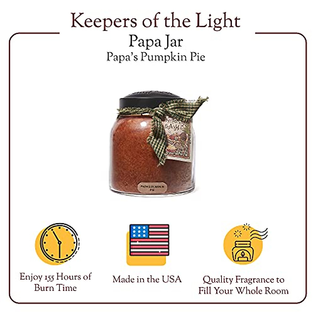 A Cheerful Giver — Papa's Pumpkin Pie - 34oz Papa Scented Candle Jar with Lid - Keepers of the Light - 155 Hours of Burn Time, Gift for Women, Brown