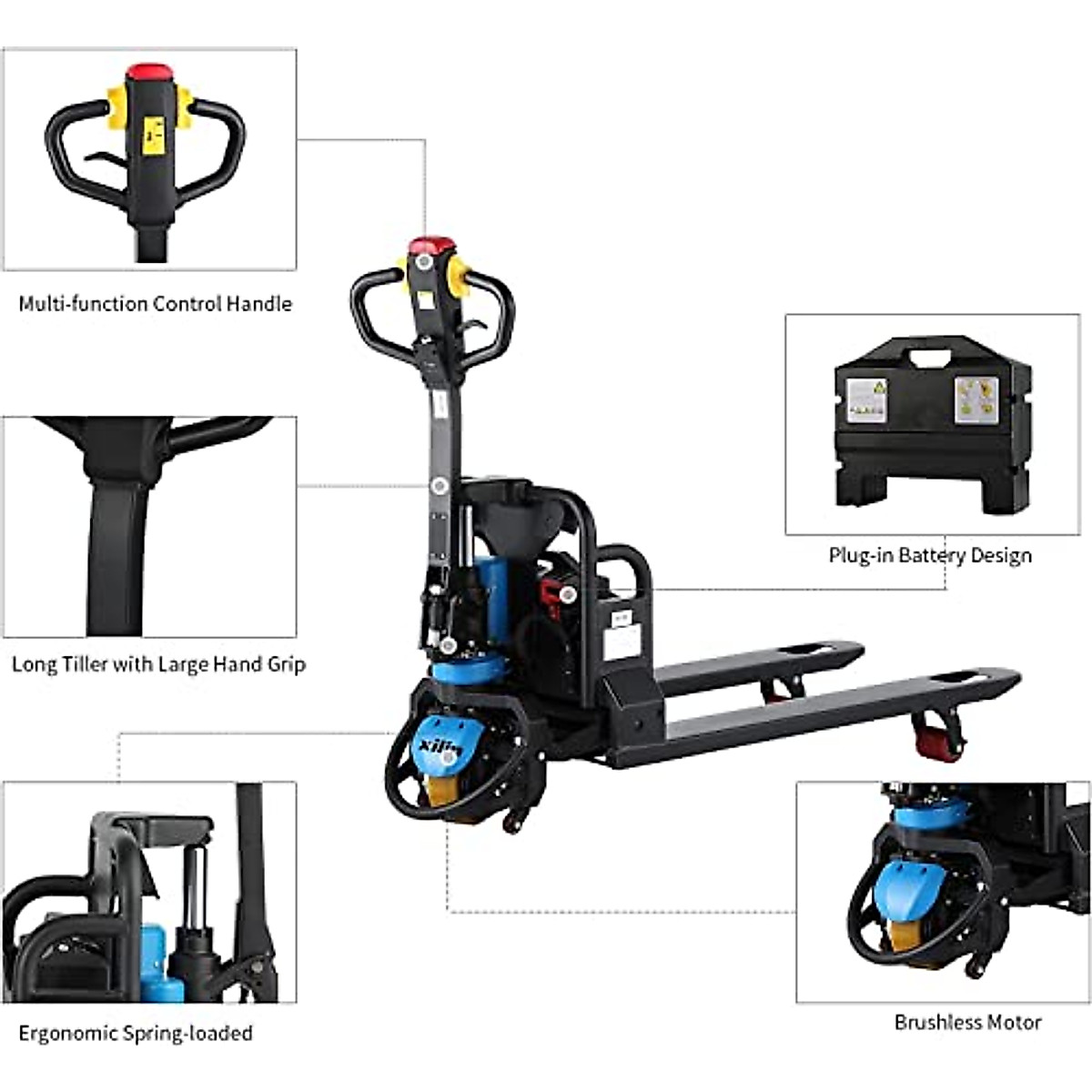 Xilin Electric Pallet Jack Truck with Lithium Battery 3300lbs Capacity 48"x27" Fork Size and Manual Pallet Jack, 5500-Lb. Capacity Pallet Truck - 48" L x21 W Forks