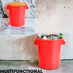 Round Trash bin with Lid Garbage can outdoor Heavy duty trash can Industrial trash can Yard trash can Shop trash can Large garbage cans Trash barrels Garbage drum Kitchen trash bin (Red, 10 Gallon)