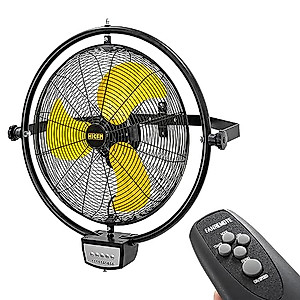 HiCFM 5000 CFM 20 inch Orbital Remote Control Wall Mounted Fan, 1/5HP Motor, Manual & Remote Operation, Timer, Oscillation & Tilting, 3 Speed, 9ft Power Cord Industrial and Commercial- UL Listed