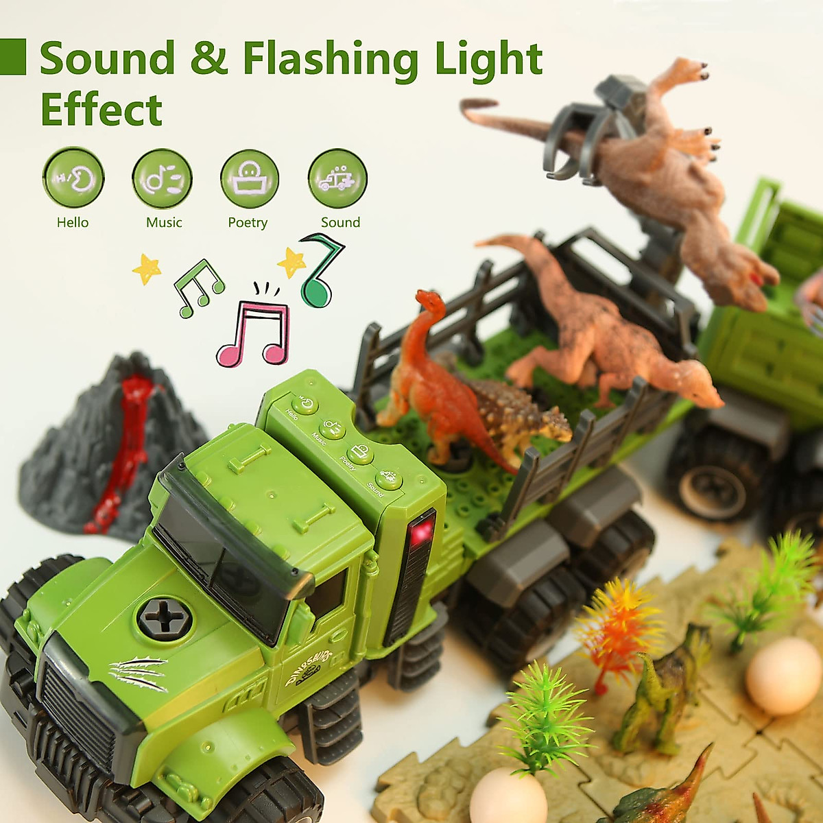 LTKFFFdp Boy Toys Car Toys for Boys Girl 5 6 8 9 10 12 Year Old with 10 Dinosaur Figures, Take Apart Construction Truck Building Toys with Sound Light, Learning Birthday Carrier Vehicle Playset Gifts