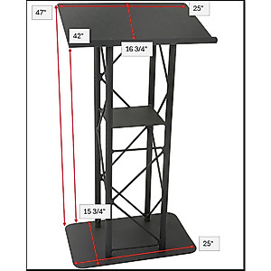 Displays2go 25" Black Truss Podium for Floor with Interior Shelf, Aluminum & Steel (LCT4PSTPBK)