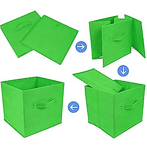 Greenco Foldable Storage Cubes, 6 pcs (Green) | Closet Organizer Storage Basket/Box/Bin/Shelf | Cube Storage Organizer | Collapsible Storage Bins Boxes | Non-woven Cloth Fabric Bin Drawers/Baskets