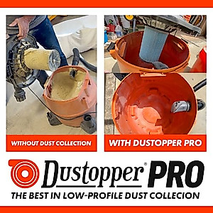 The Dustopper PRO, Separator Only (elbows & hose sold separately). Up to 99.9% efficient, low-profile dust separator connect to existing 2-1/2" hoses & fittings. Gasket & latches fit well to bucket.