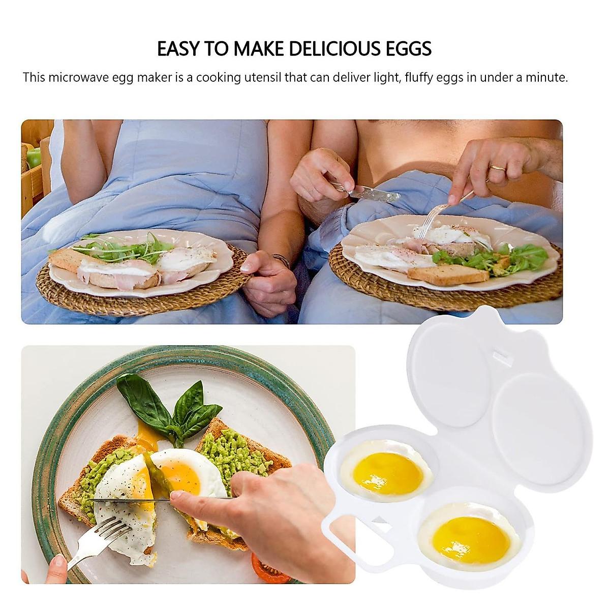 Microwave Egg Poacher - Dishwasher Safe Fast Egg Poacher, Double Drain Poached Egg Cups | Easy to Use Microwave Cavity Egg Cooker, Egg Poacher Microwave Egg Cooker for Kitchen, Cooking Gadgets, White