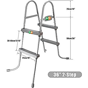 YUEWO 36" 2-Step Steel Frame Above Ground Swimming Pool Ladder with Non-Slip Plastic Steps for Entry and Exit System Swim Pools