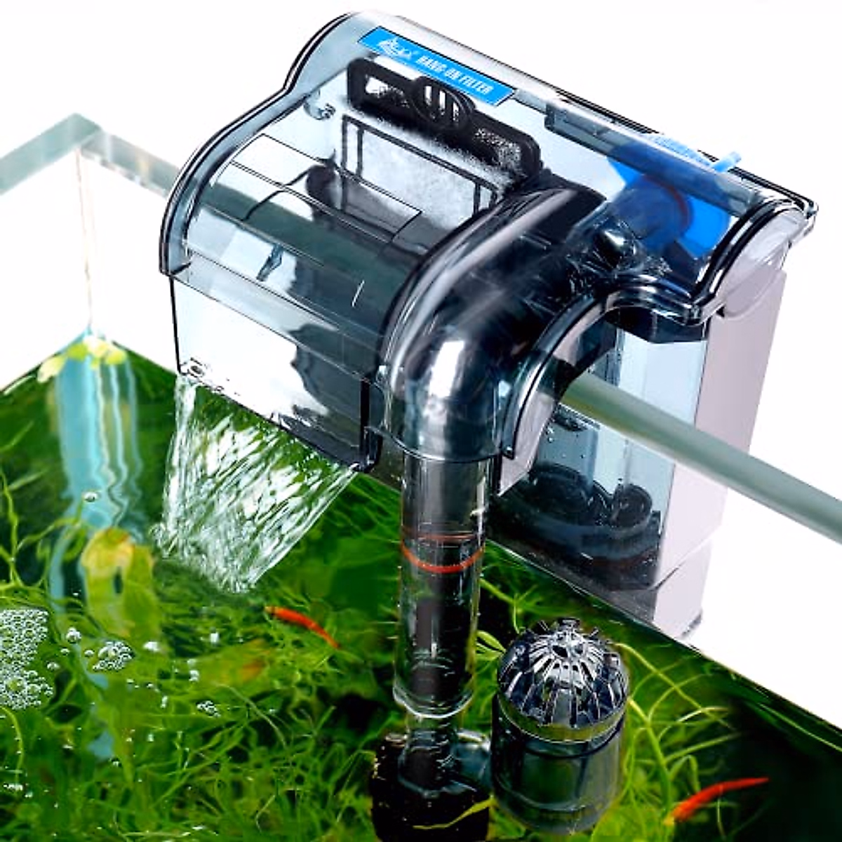 AQQA Aquariums Power Filter 74GPH,External Hang On Fish Tank Sponge Filter with Surface Skimmer,Adjustable Flowrate 3-Step Cascade Aquarium Filtration for Freshwater Saltwater 5-10 Gallon