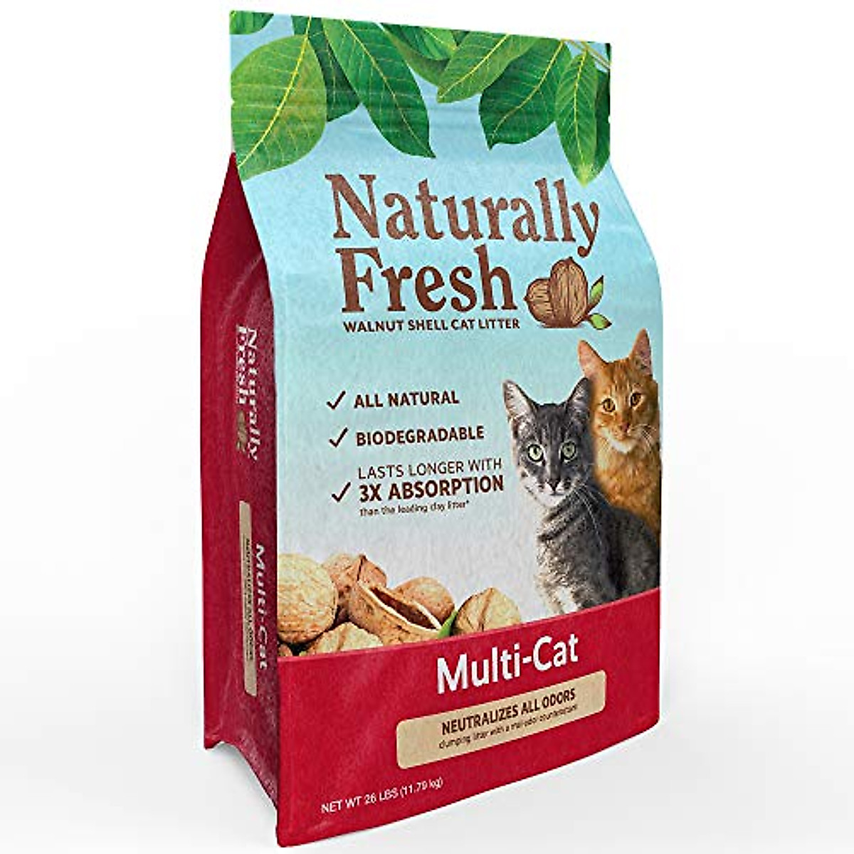 Naturally Fresh Cat Litter - Walnut-Based Quick-Clumping Kitty Litter, Unscented, Multi Cat, 26 lb