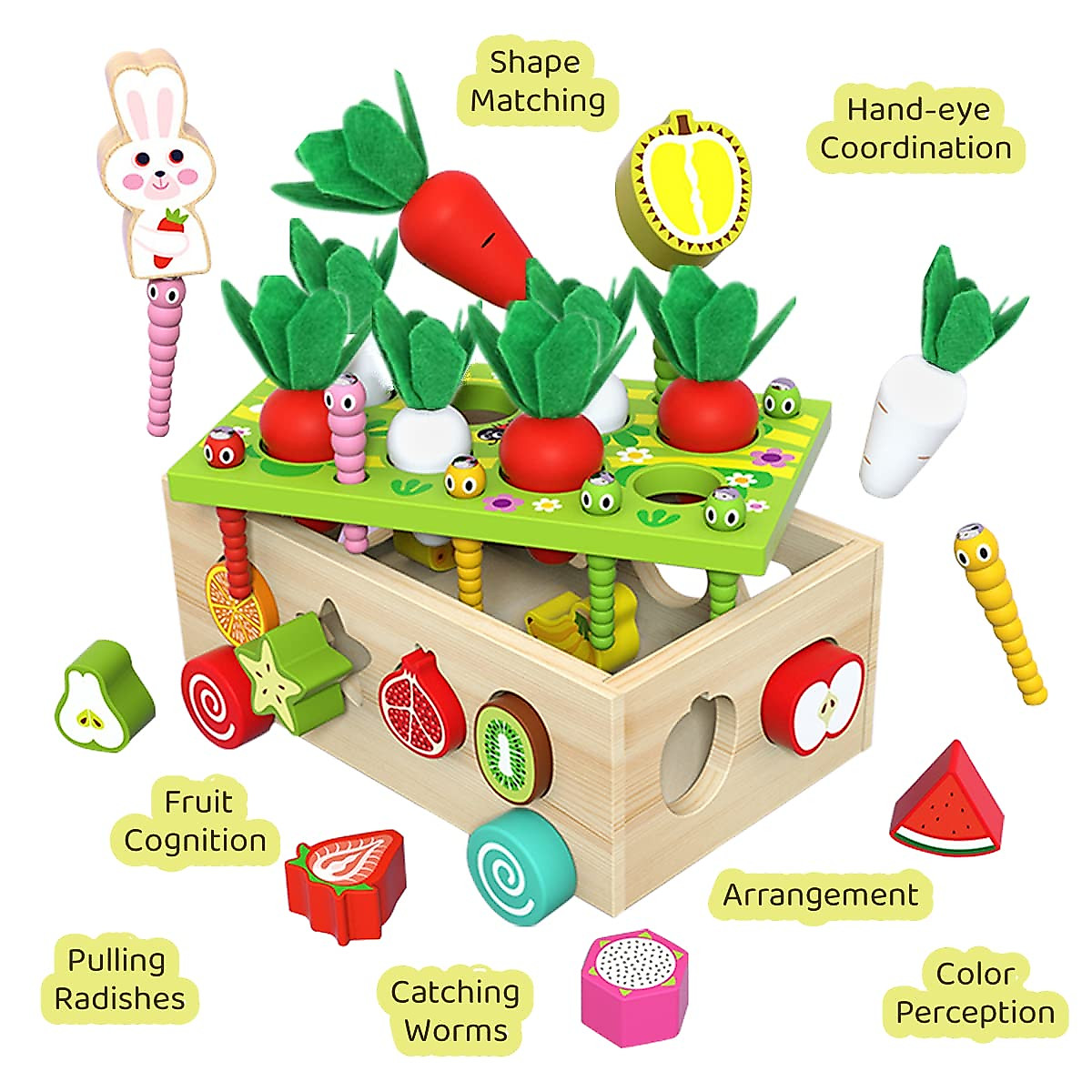 Rexinc Montessori Toys for 1,2,3,4 Year Old Toddlers Boys and Girls,Gifts for 2 Year Old Girls Wooden Educational Sorting Toys,Preschool Learning Gift Carrots Harvest Game Fine Motor Skill