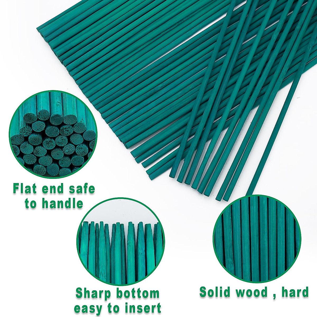 PERSZEN Plant Stakes 50 PCS Garden Green Bamboo Sticks Plant Support Stakes for Indoor and Outdoor Plants, Wooden Sign Posting Flower Pot Garden Stakes(15" 25pcs+17" 25pcs)