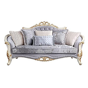 Acme Galelvith Fabric Upholstered Sofa with 5 Pillows in Gray