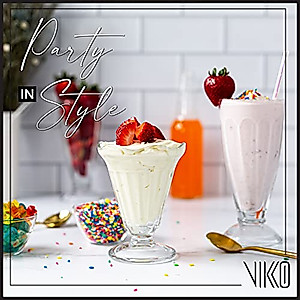 Vikko 7.5-Ounce Footed Ice Cream Cups, Classic Sundae Style Glass Cups, Thick and Durable, For Sundaes, Milkshakes, Ices, Desserts, Set of 6 Dessert Glasses 3.8” x 5”