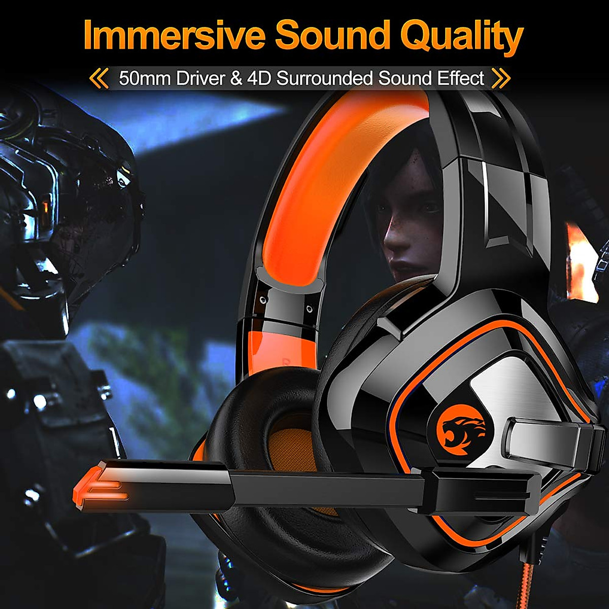STOGA Professional Gaming Headset with 50MM Comfy Earmuffs, Over Ear Headphones with Noise Canceling Microphone & LED Light, Compatible with PS4, Xbox One, Switch, PC, PS3, Mac, Laptop