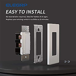ELEGRP Digital Dimmer Light Switch for 300W Dimmable LED/CFL Lights and 600W Incandescent/Halogen, Single Pole/3-Way LED Slide Dimmer Light Switch, Wall Plate Included, UL Listed, 6 Pack, Matte White