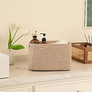 OIAHOMY 4 Pack Storage Baskets for Organizing, Cube Storage Bins for Shelves, Rectangle Storage Baskets With Handles, Woven Baskets for Storage, 12.7''Lx9''Wx7.8''H, Brown