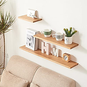 INMAN Floating Shelves for Wall 12 inches Natural Oak Wood Wall Shelves, Wall Mounted Solid Wood Shelf Display Storage Rack for Living Room, Bedroom, Kitchen, Bathroom Decor