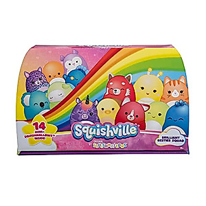 Squishville Mini-Squishmallows Besties Multipack - 14 Rainbow 2-Inch Plush Toys: Red Panda, Tabby Cat, Octopus & More