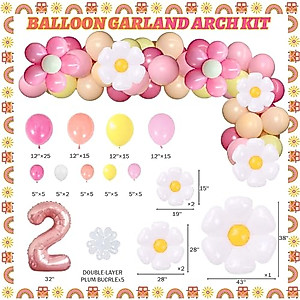 122 PCs Two Groovy Party Decorations, Fiesec Two Groovy Boho Daisy Hippie Second Birthday Party Backdrop Balloon Garland Banner Tablecloth Cake Cupcake Topper Crown Poster