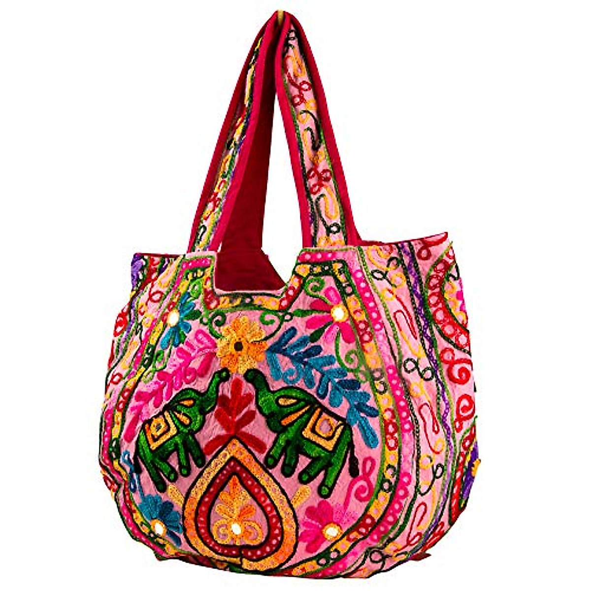 TribeAzure Pink Elephant Canvas Shoulder Bag Handbag Tote Purse Casual Spacious Summer Spring Top Handle Large