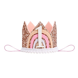 Baby Girls Rainbow 1st Birthday Outfit Romper Tutu Skirt with Diaper Cover Tulle Bloomers and Crown Headband 3PCS Infant Birthday Cake Smash Coming Home Outfit for Photo Prop Dusty Pink + Crown 1 Year