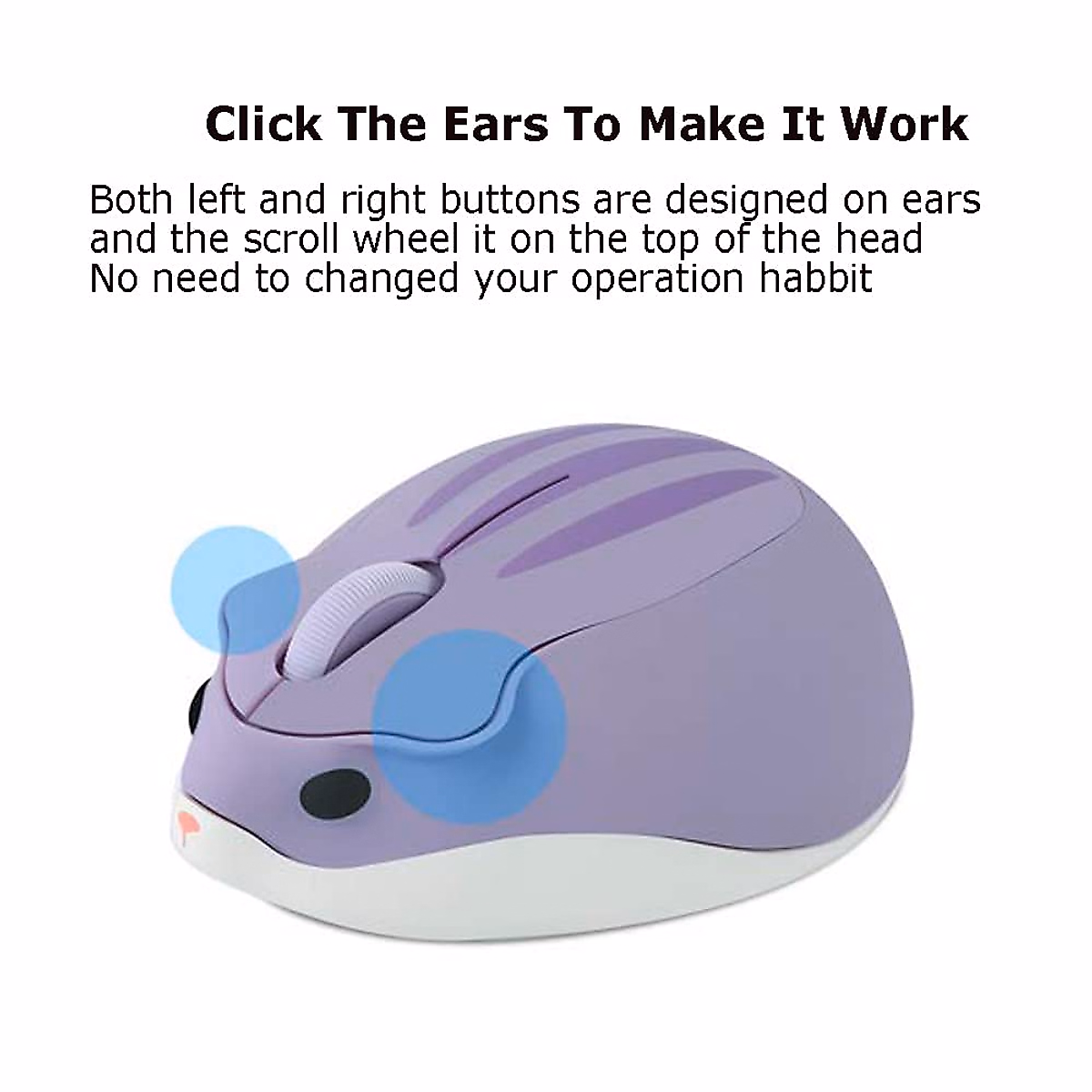 2.4GHz Wireless Cute Hamster Shape Less Noice Portable Mobile Optical 1200DPI USB Mice Cordless Mouse for PC Laptop Computer Notebook MacBook Kids Girl Gift (Purple)