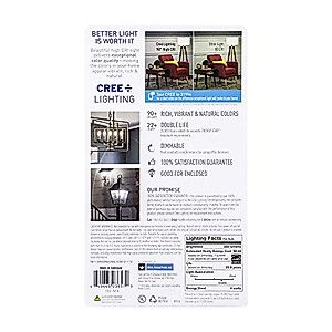 Cree Lighting B11 Clear Glass Filament Candelabra 75W Equivalent LED Bulb, 700 lumens, Dimmable, Daylight 5000K, 25,000 Hour Rated Life, 90+ CRI, Good for Enclosed | 2-Pack