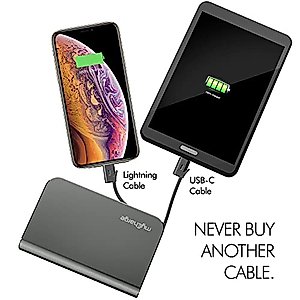 myCharge Portable Charger for iPhone - Hub 10050mAh Wall Plug & Built in Cables (Lightning, Type C) 18W Turbo USB C Power Bank Fast Charging Battery Pack External Phone Backup, 55 Hrs