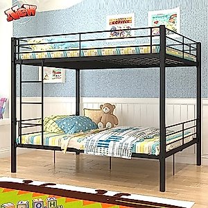 ZMIZAKOY Queen Bunk Beds for Adults, Higher Quality Queen Over Queen Bunk Bed, Heavy Duty Metal Bunk Bed Queen Over Queen for Adults and Kids, Easy Assemble Space Saving Queen Size Bunk Bed（Black）