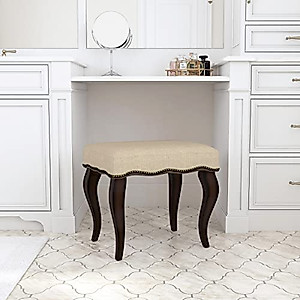 Hillsdale Furniture Hamilton Backless Vanity Stool, Burnished Oak Wood and Ivory Upholstery with Nail Head Trim