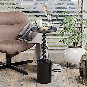 COZAYH Wood Pedestal End Table, Modern Drink Table with Base, Round Martini Table for Small Space Living Room, Bedroom, Black (PH03065-2)