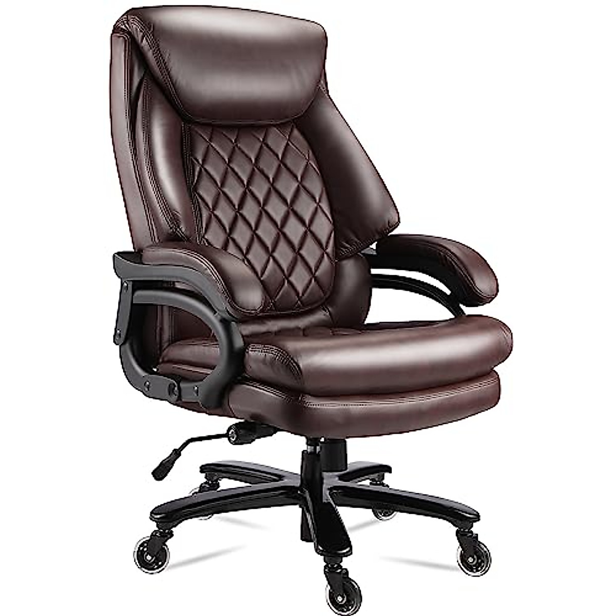 400lbs Big and Tall Office Chair Wide Spring Seat Executive Office Chair Back Support Home Office Desk Chair for Heavy People Computer PU Leather Chair with Heavy Duty Casters 360 Swivel Chair (Brown)