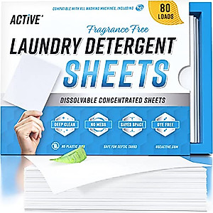 Laundry Detergent Sheets Eco Washing Strips - 80 Loads Package, Free & Clear Liquidless Clothes Washer Sheet, Zero Waste Travel Laundry Strip, Dissolvable Space Saving Sheets For HE - Fragrance Free