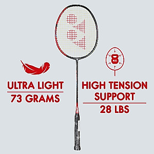 YONEX Smash Badminton Racquet (G4, 73 Grams, 28 lbs Tension) (Black Flash Red)