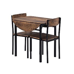 3 Piece Dining Table Set, Modern Counter Height Dining Table Set with Drop Leaf Round Table and 2 Chairs, Small Kitchen Table Set