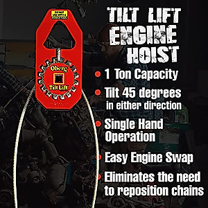 Oberg Tilt Lift - Engine Hoist Sling | No Chain Hoist Hassle | 1 Ton Capacity | 45 Degree Tilt | Single Hand Operation | Easy Engine Swap | Mounting Cleats Fasten to Any Engine | 3 to 1 Safety Factor