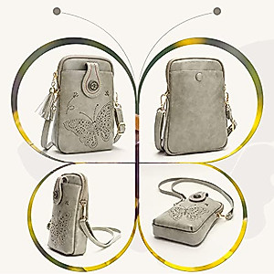 APHISON Small Crossbody Bags for Women, Lightweight Mini Cute Cell Phone Purse for Girls with Tassel and Shining Butterfly GRAY