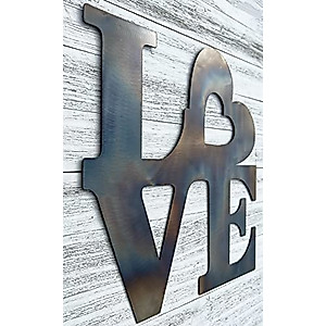 Top Brass Love/Heart Metal Wall Decor Art - 12" Rustic Torched Finish Glossy Sign