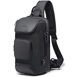 SMONT Sling Bag Crossbody Backpack Waterproof Men's Chest Bag with USB Charging Port Shoulder Casual Daypack for Cycling Fitness Walking