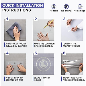 iLikeNew Luxury Multipurpose Storage Caddy, 12.75W x 5D x 5H inches, 4 Hooks, Peel and Stick, Rustproof Stainless Steel, Shower Organizer, Under-Sink, Spice Rack Wall Shelf (1)